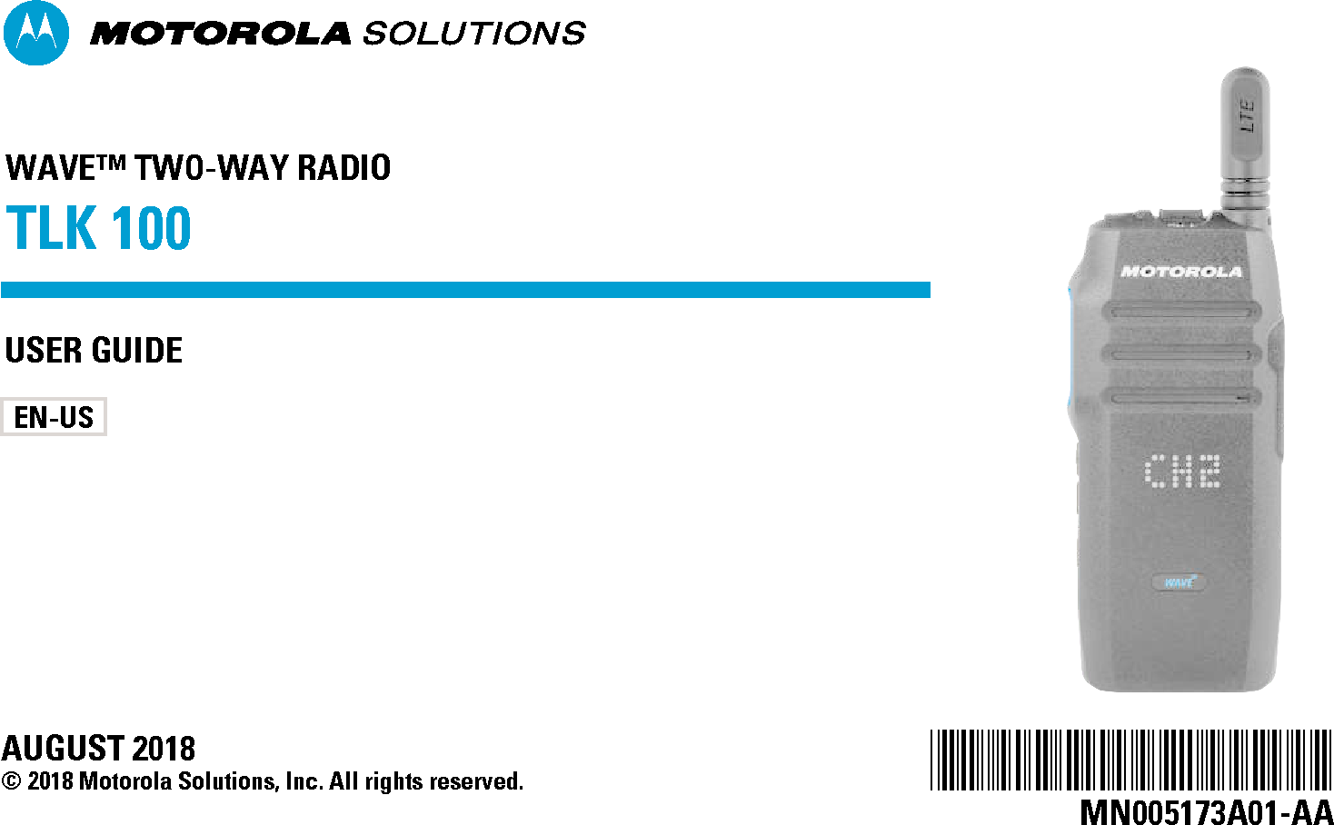 Motorola Solutions 89FT7117 WAVE TWO-WAY RADIO TLK 100 User Manual WAVE TWO WAY RADIO TLK 100
