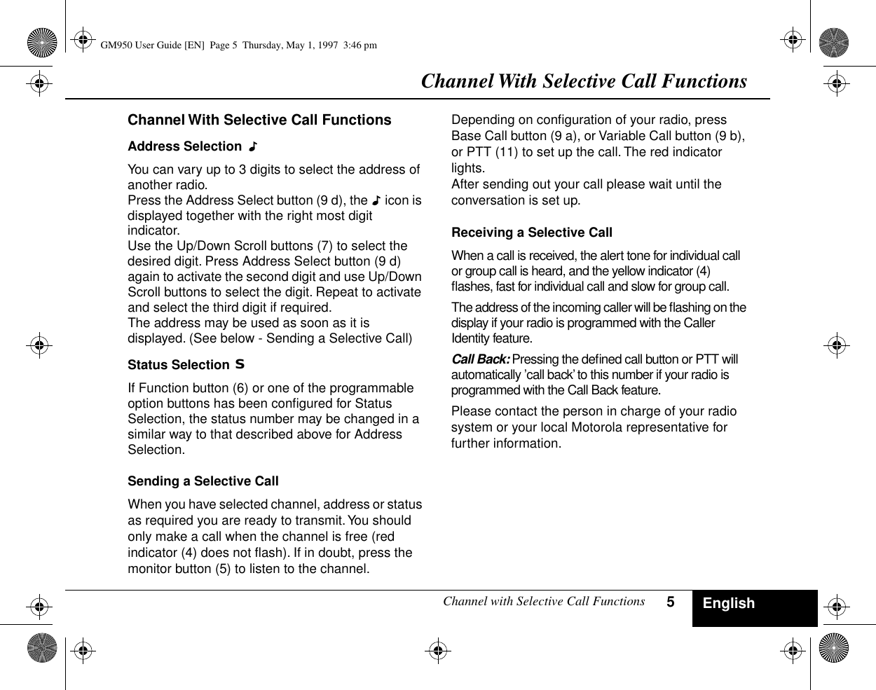 Motorola Gm950 Users Manual Mobile Radio