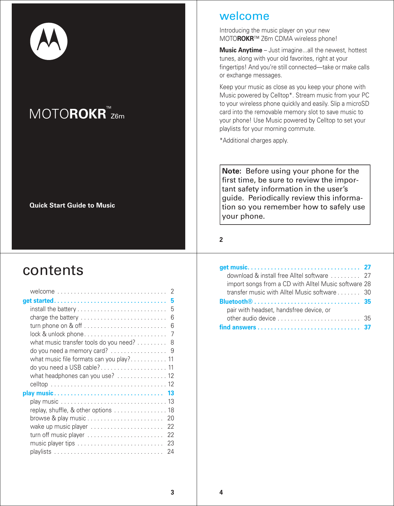 Motorola Motorokr Z6M Cdma Alltel Quick Start Manual