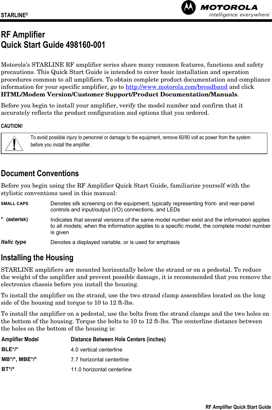 Motorola Rf Amplifier Users Manual STARLINE