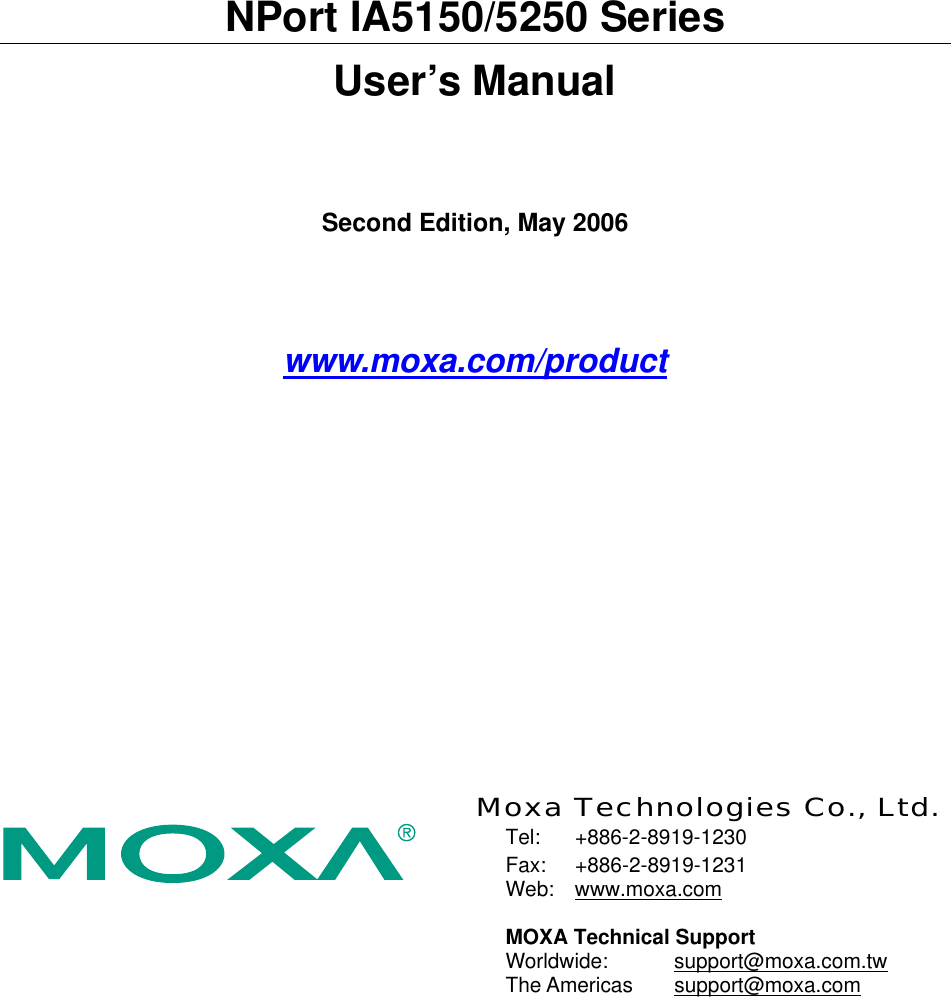 Moxa Technologies 5250 Users Manual NPort IA5150/5250 Series User's