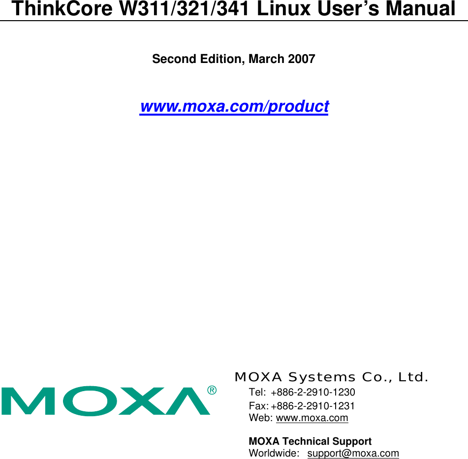 Moxa Technologies Thinkcore W311 Users Manual W341 Linux User's
