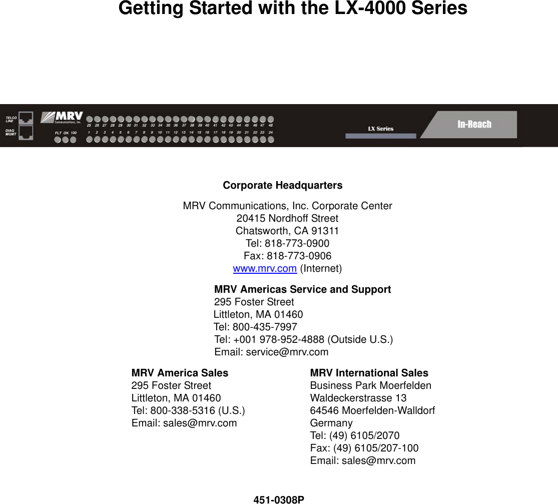 Mrv Communications Lx 4000 Series Users Manual Getting Started With The