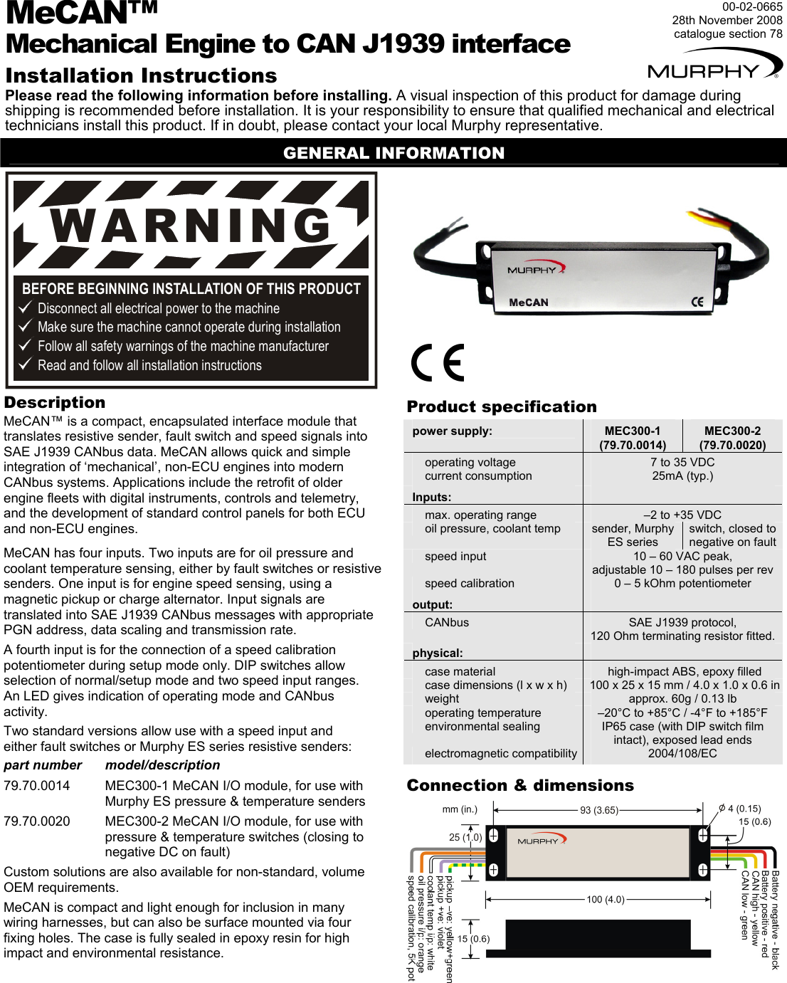 Murphy Mecan I O Module Mec300 1 Users Manual Installation Instructions ...