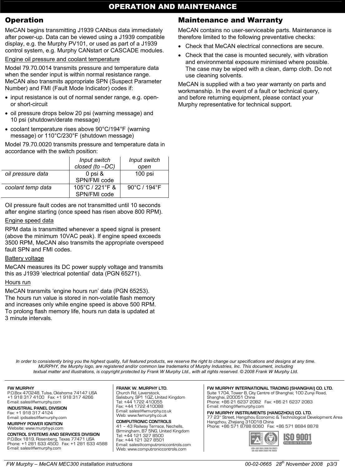 Murphy Mecan I O Module Mec300 1 Users Manual Installation Instructions ...