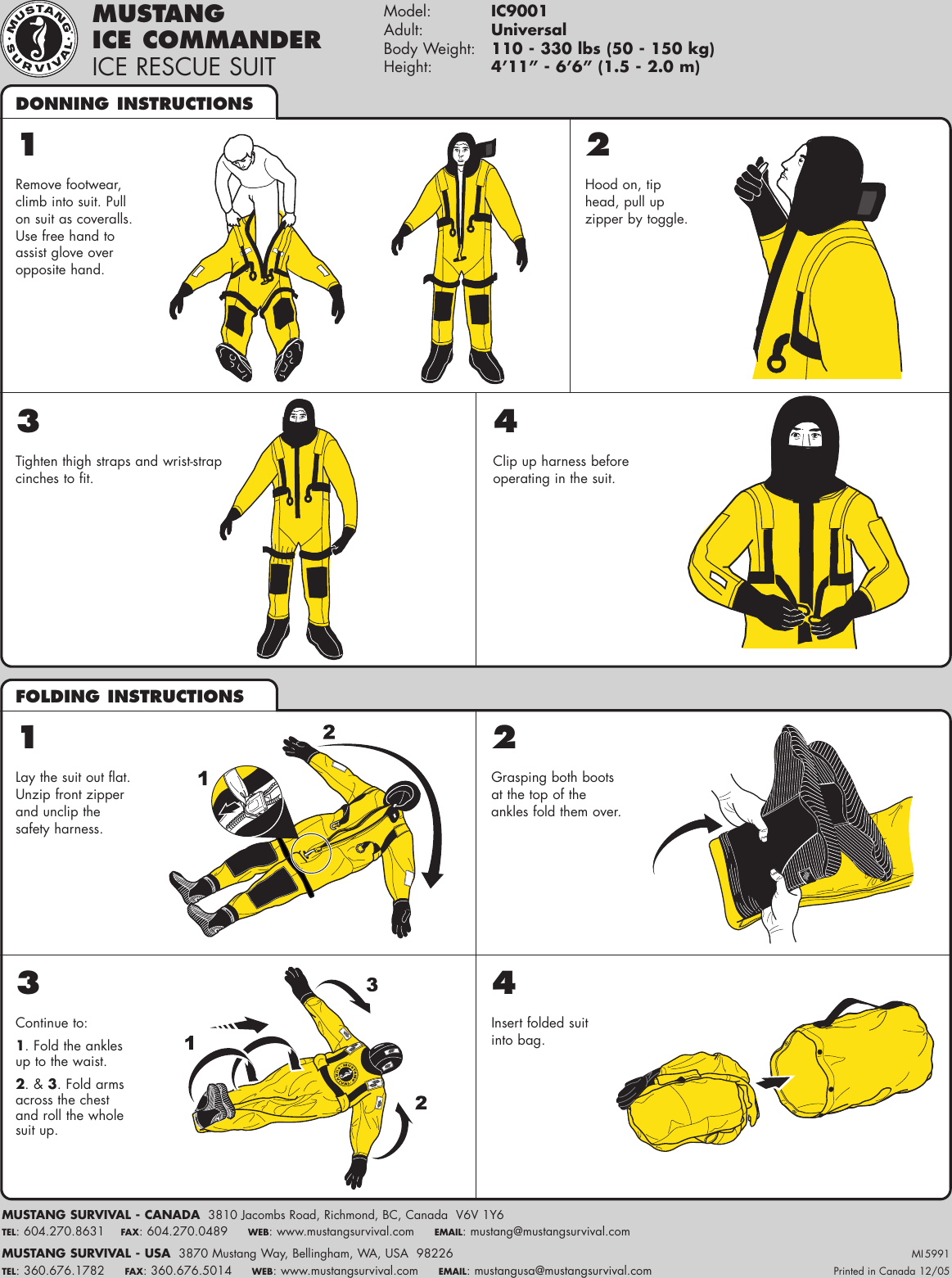 Mustang Survival Commander Rescue Suit Ic9001 U Gd Users Manual MI5991 ...