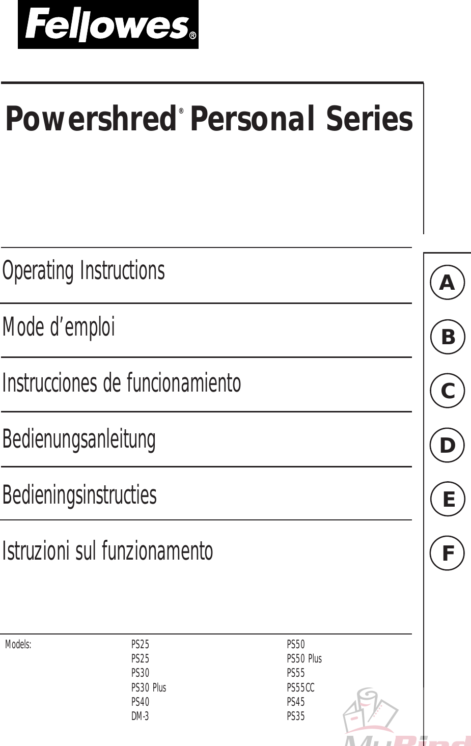 MyBinding Fellowes Ps25 30 40 50 Dm3 Series Ps 1999 Manual User