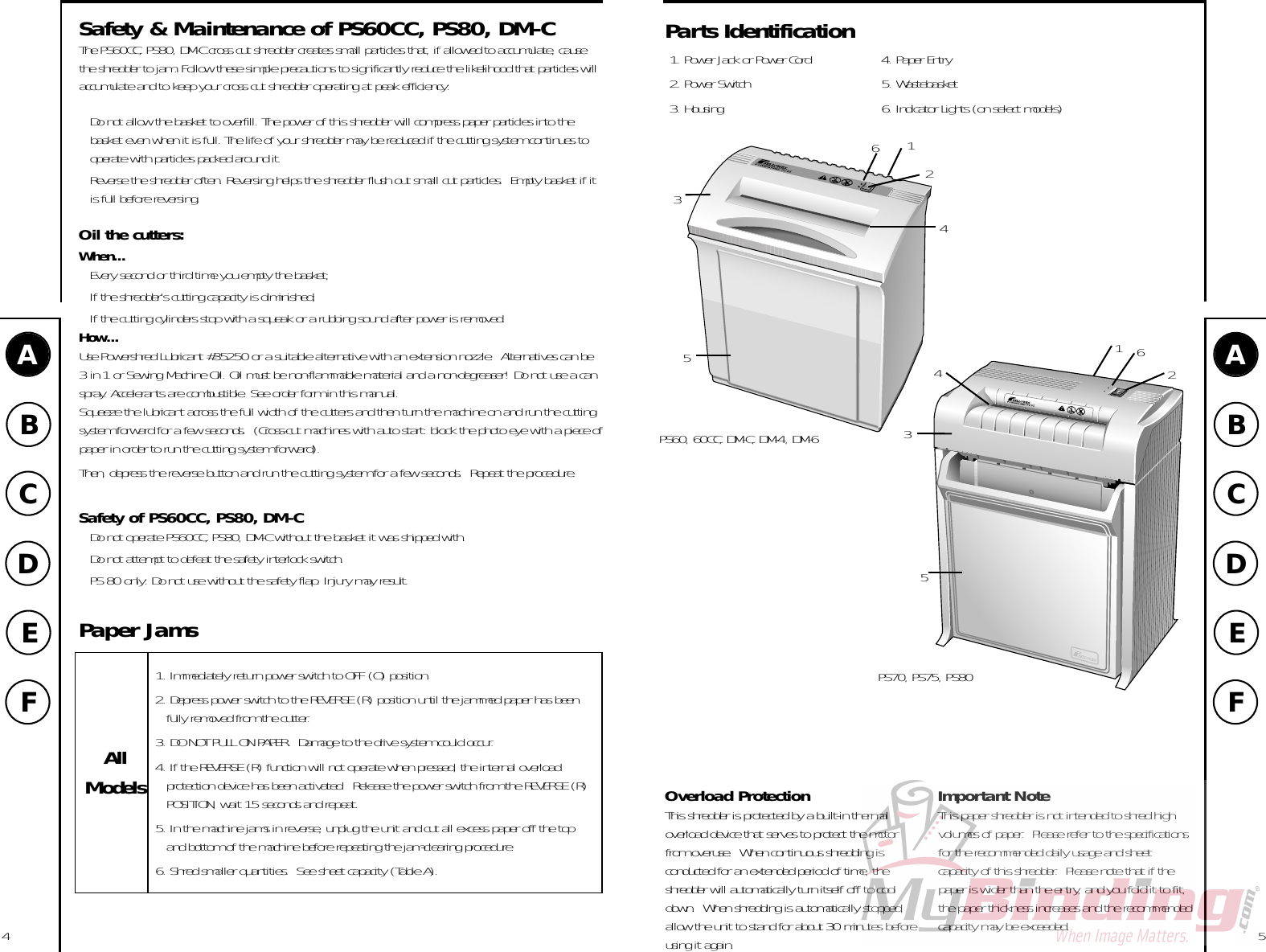 MyBinding Fellowes Ps60 60Cc 70 75 80 Dmc 4 6 Ps 1999 Manual User