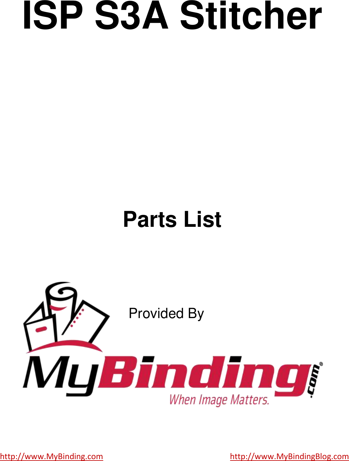 MyBinding Isp S3A Stitcher Parts User Manual