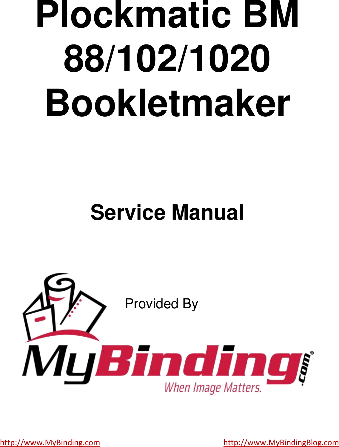 MyBinding Plockmatic 88 102 1020 Bm Service Manual User