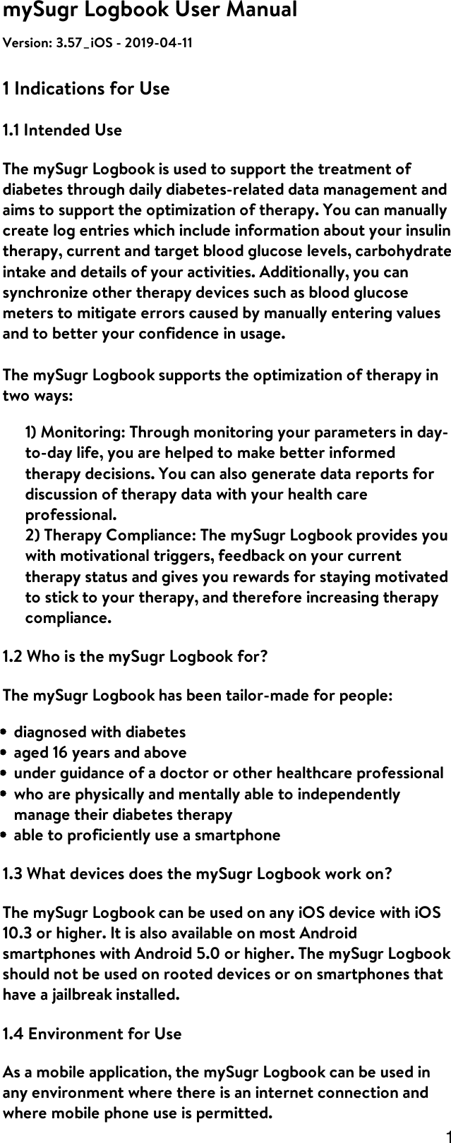 MySugr Logbook User Manual Tab Bar