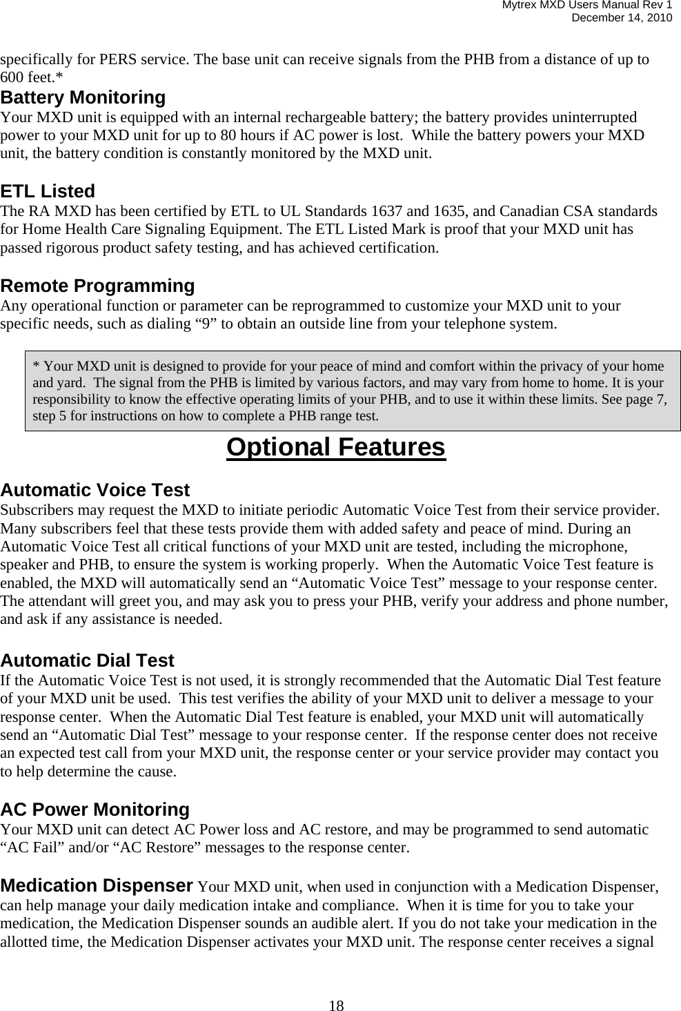 Mytrex RA3TX Remote pendant for healthcare system User Manual