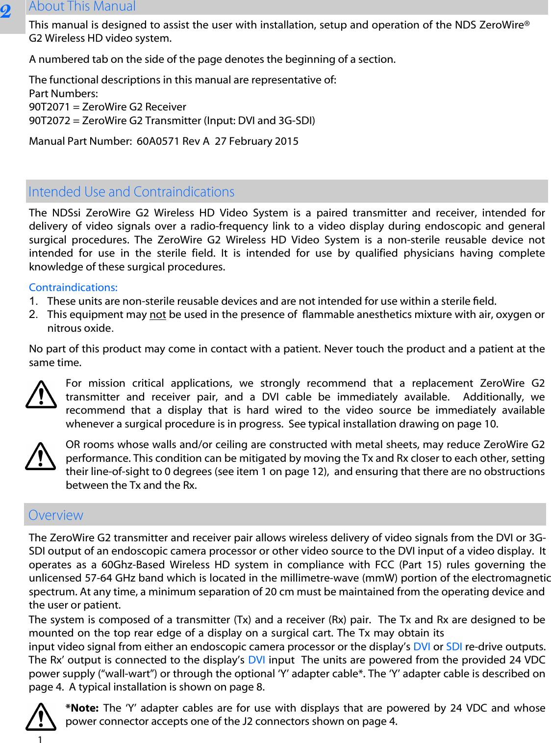 NDS Surgical Imaging WR-P42-11 ZeroWire G2 Receiver User Manual