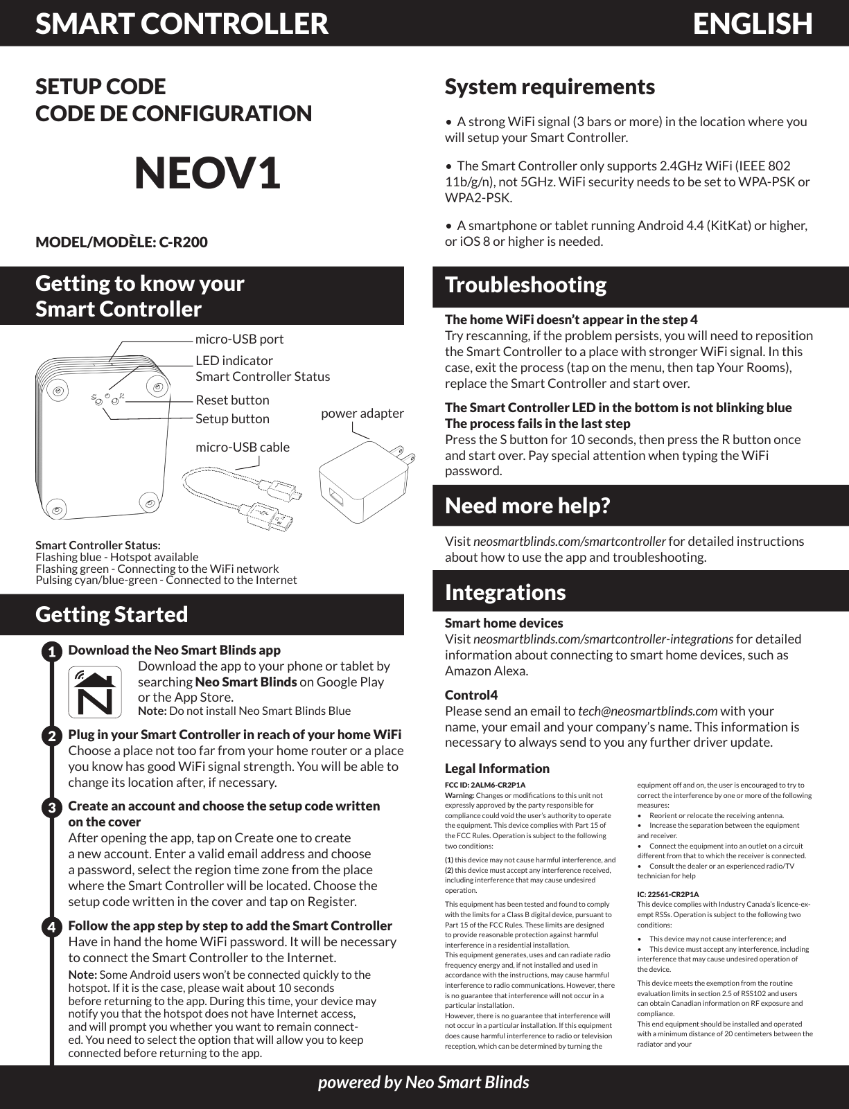 NEO MATERIALS and CONSULTING CR2P1A Neo Smart Blinds Controller User ...