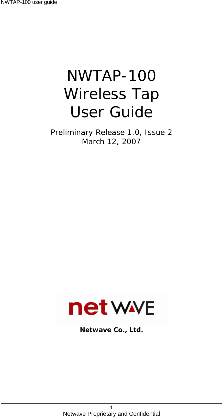 NETWAVE NWTAP-100 Wireless TAP User Manual