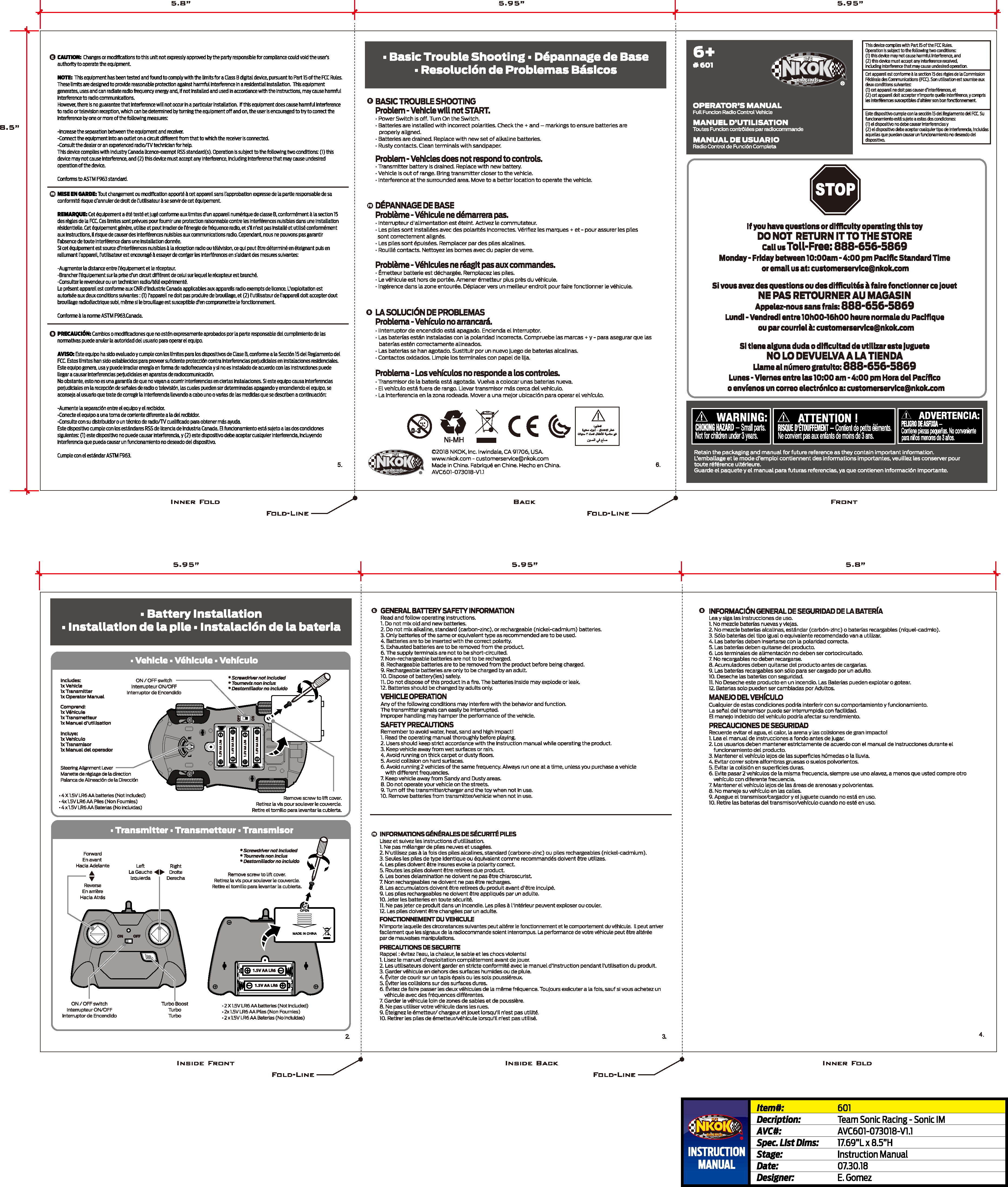 NKOK ZC071824TX RC SONIC 2.4GHz User Manual 601 Sonic IM 1 1