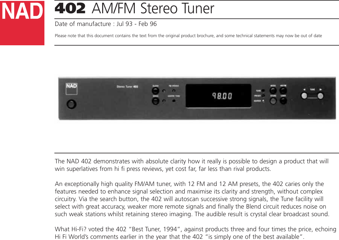 Nad Electronics 402 Users Manual