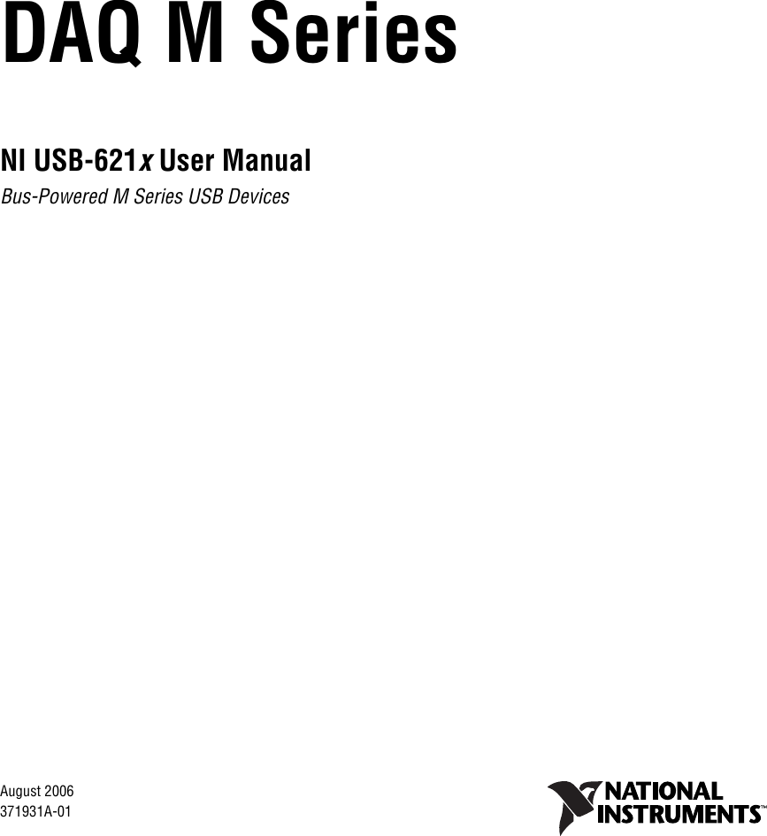 National Instruments Data Acquisition Device Ni Usb 621X Users Manual User