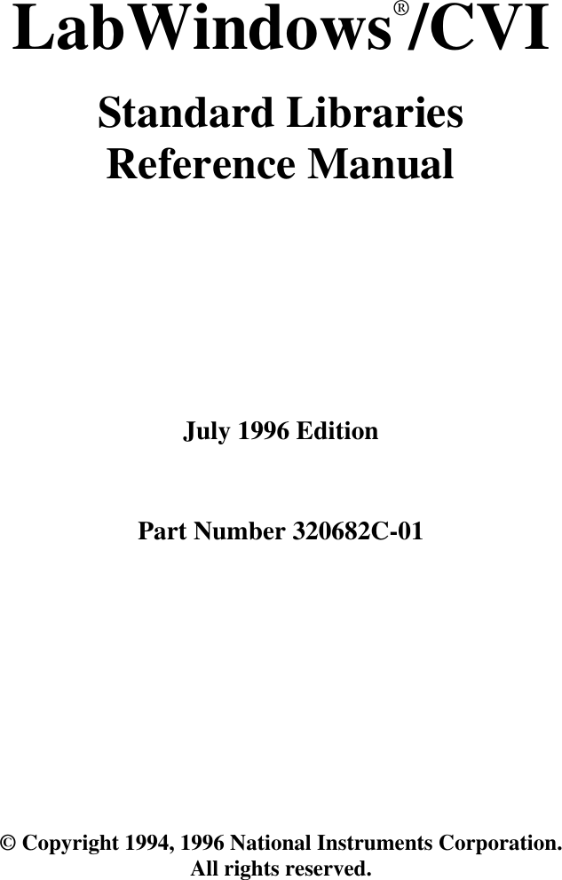 National Instruments Labwindows Cvi Standard Livraries 320682C Users Manual LabWindows/CVI ...