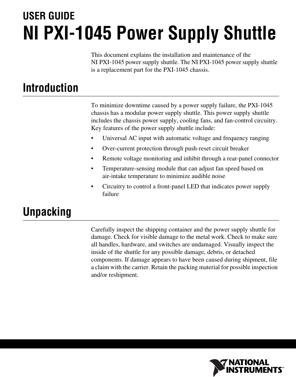 National Instruments Power Supply Pxi 1045 Users Manual 323693A