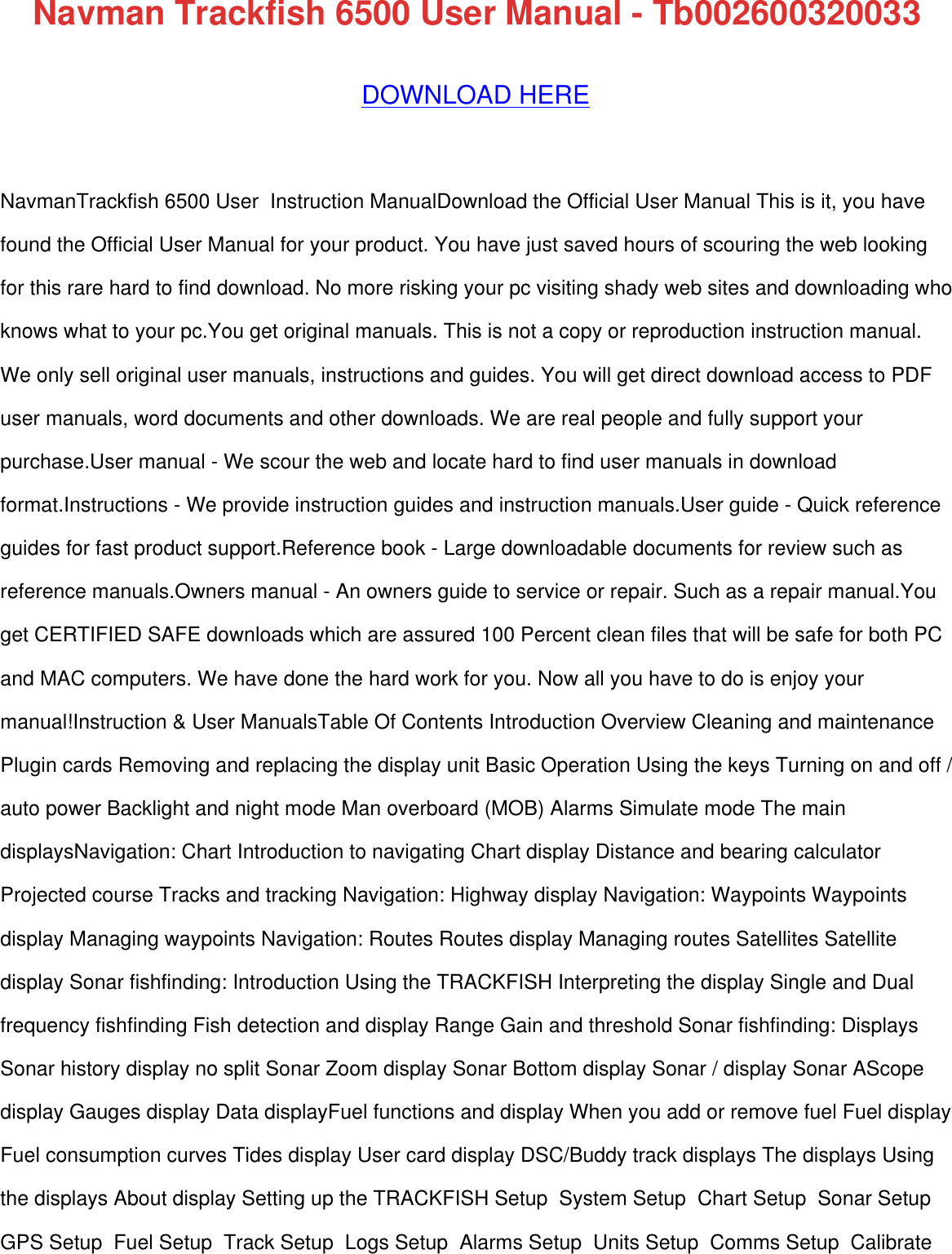 Navman Fish Finder 6500 Users Manual