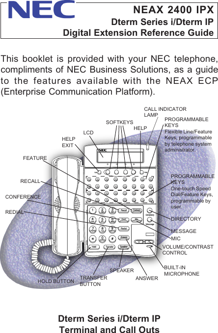 Nec Neax 2400 Ipx Users Manual Dterm Series I IP Reference Guide