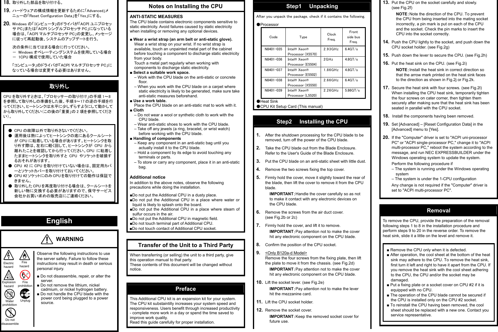 Nec Sigmablade B120A Setup Guide HarimaCPUSetupCard_002__Rev01