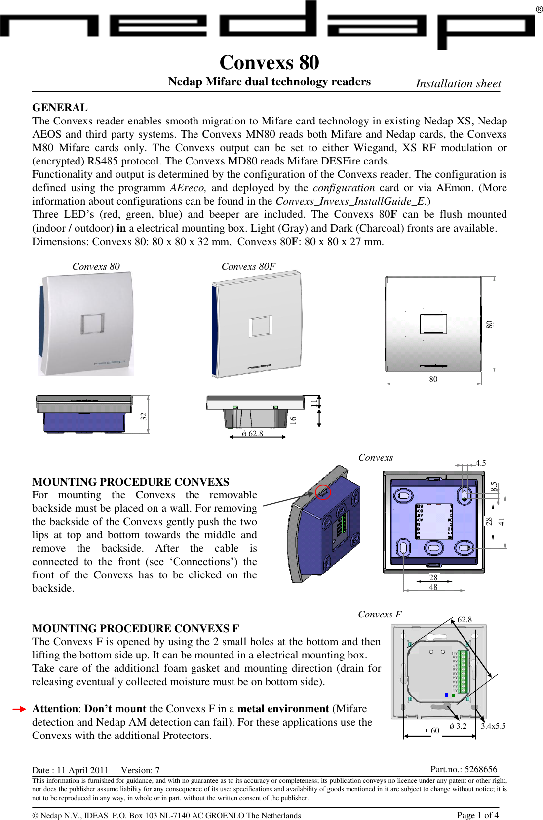 Nedap N V CONVEXS Inductive Proximity RFID Card Reader User Manual ...