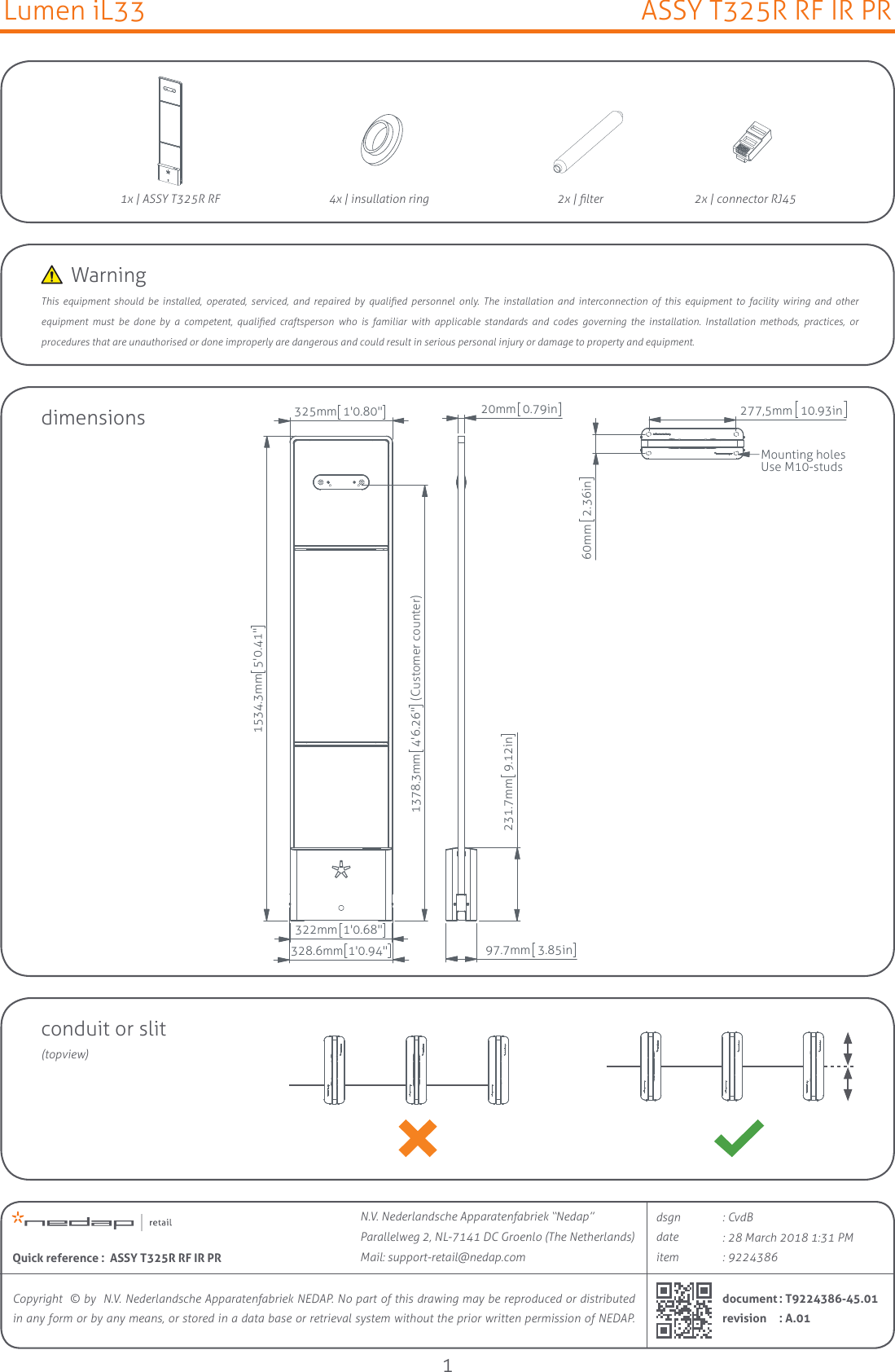Nedap N V T325RRFID ASSY T325R RF+RFID User Manual Manual