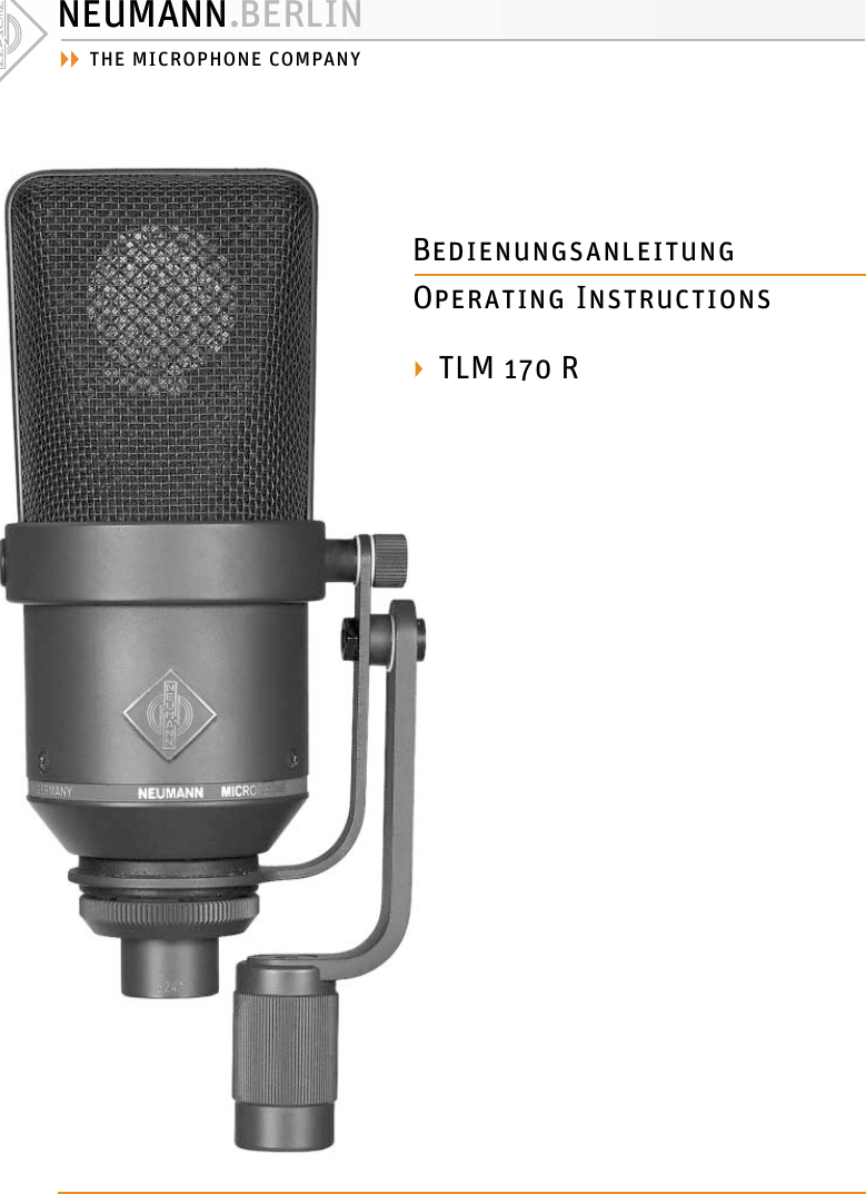 Neumann Berlin Tlm 170 R Users Manual