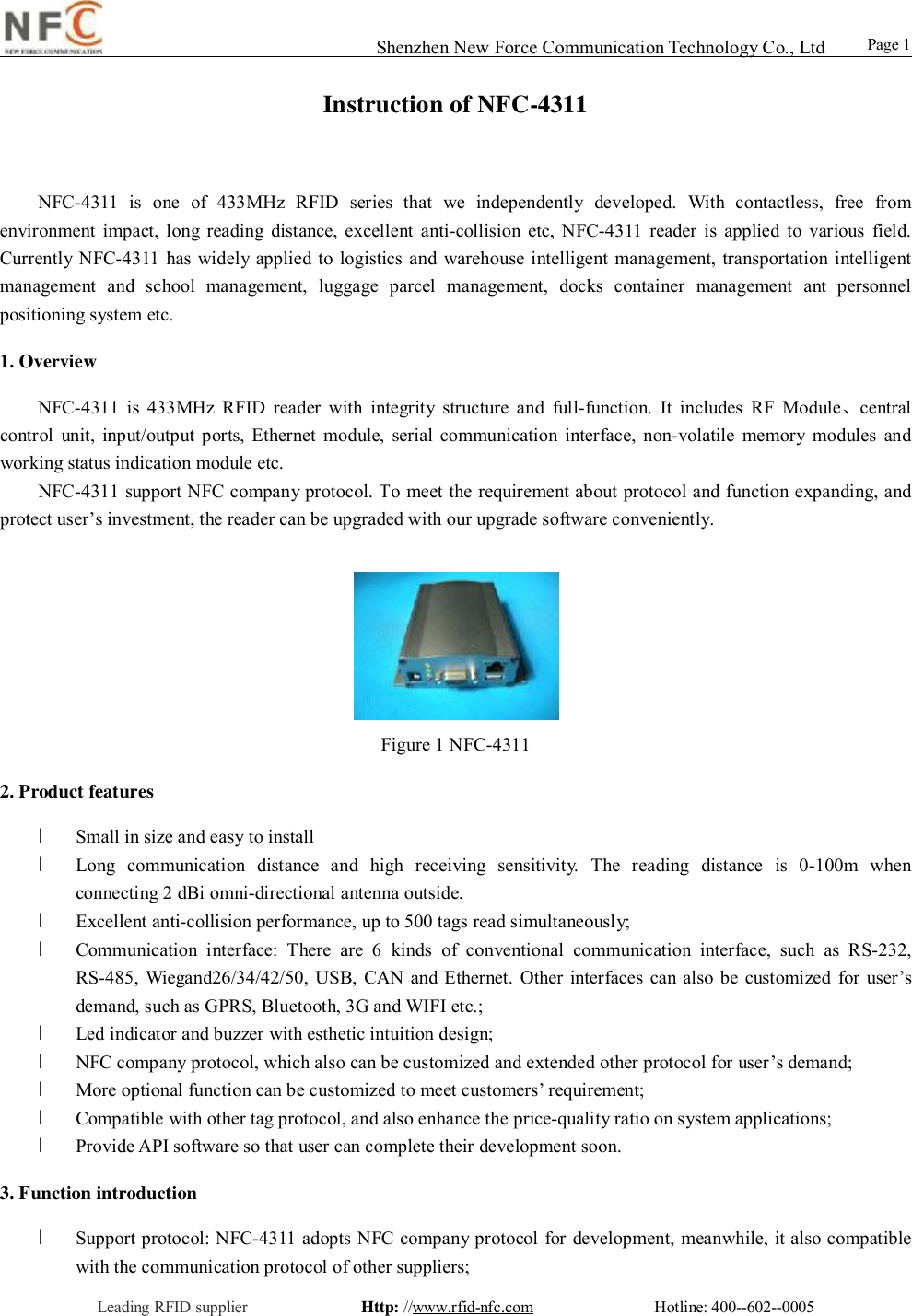 New Force communication Technology NFC-4311 433MHz Active Reader User ...