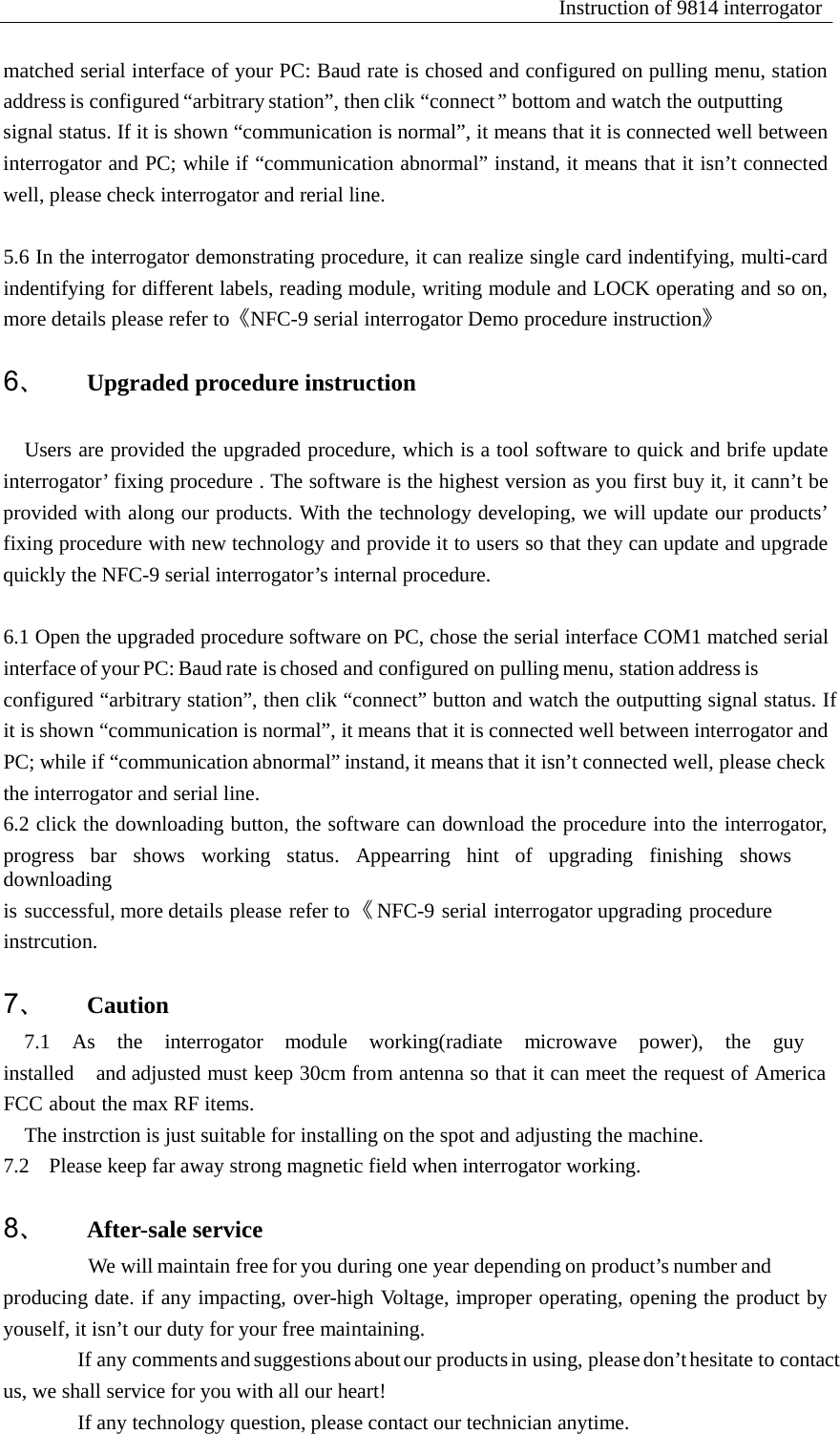 New Force communication Technology NFC-9814 INTERROGATOR User Manual ...