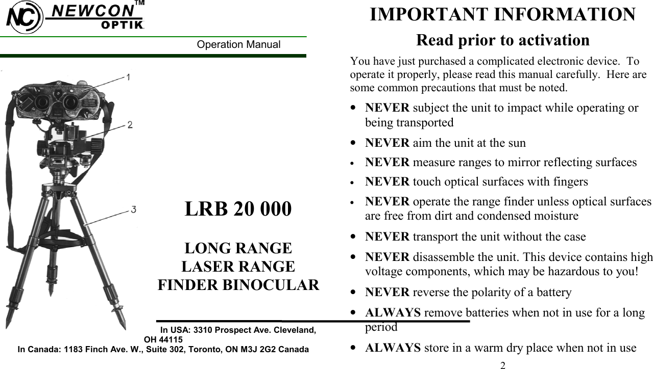 Newcon Optik Lrb 20 000 Users Manual 20000