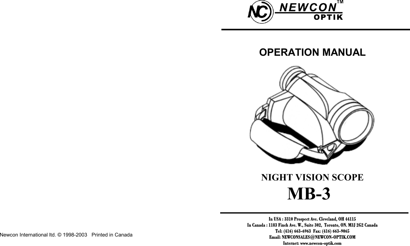 Newcon Optik Microscope And Magnifier Mb 3 Users Manual MB3PT