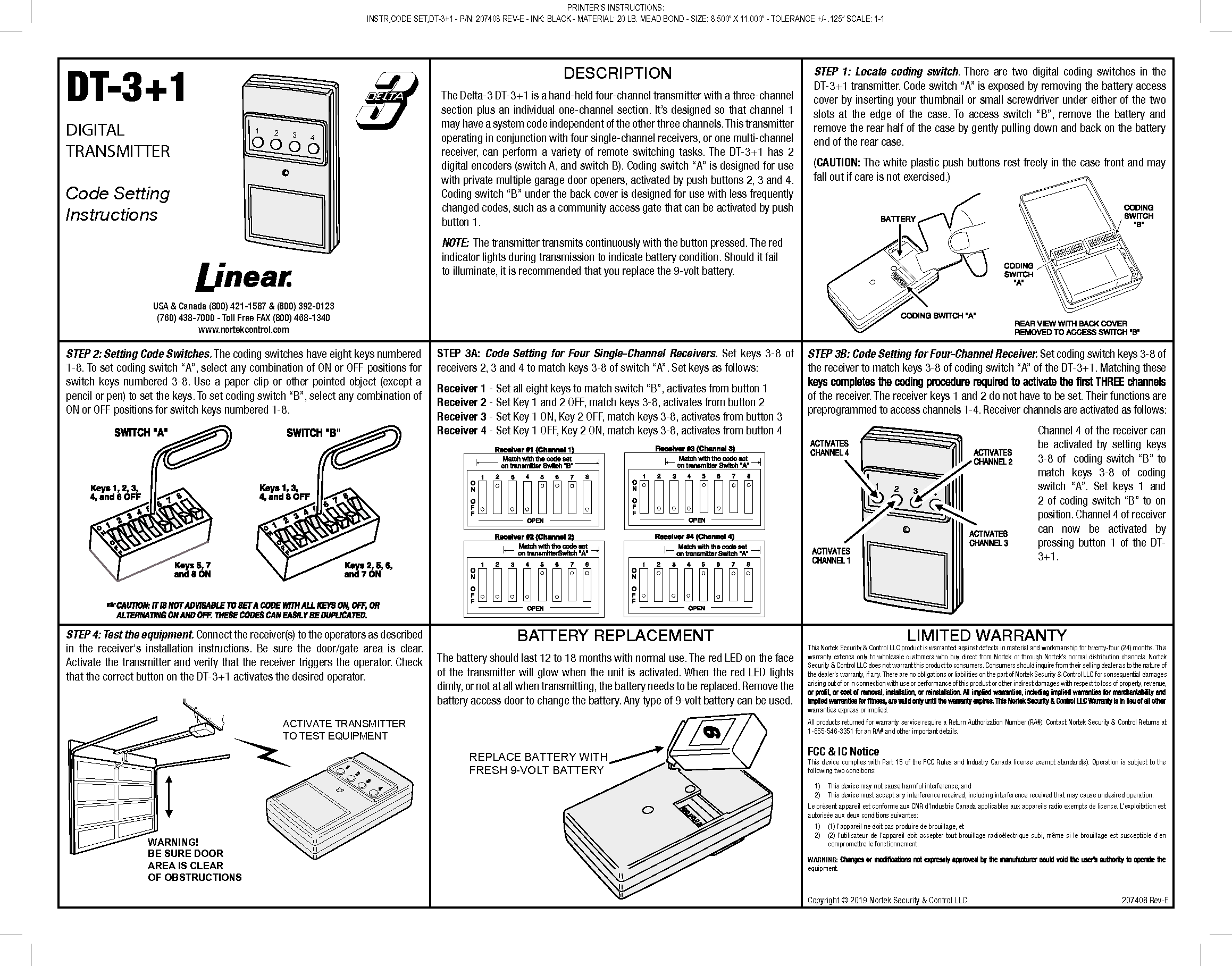 Nice North America 00160 Delta-3 Series Digital Transmitter User Manual