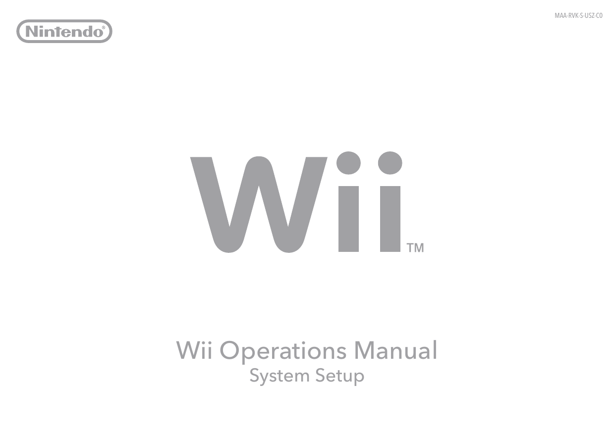 Nintendo Wii Rvk Rvl 001 System Setup Operation Manual