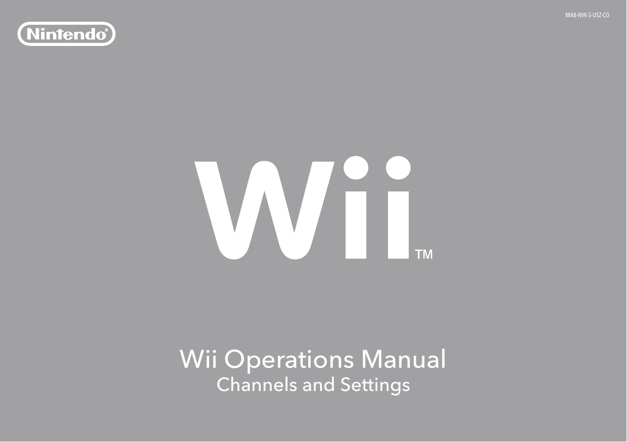 Nintendo Wii Rvl 101 Channels And Settings Operation Manual