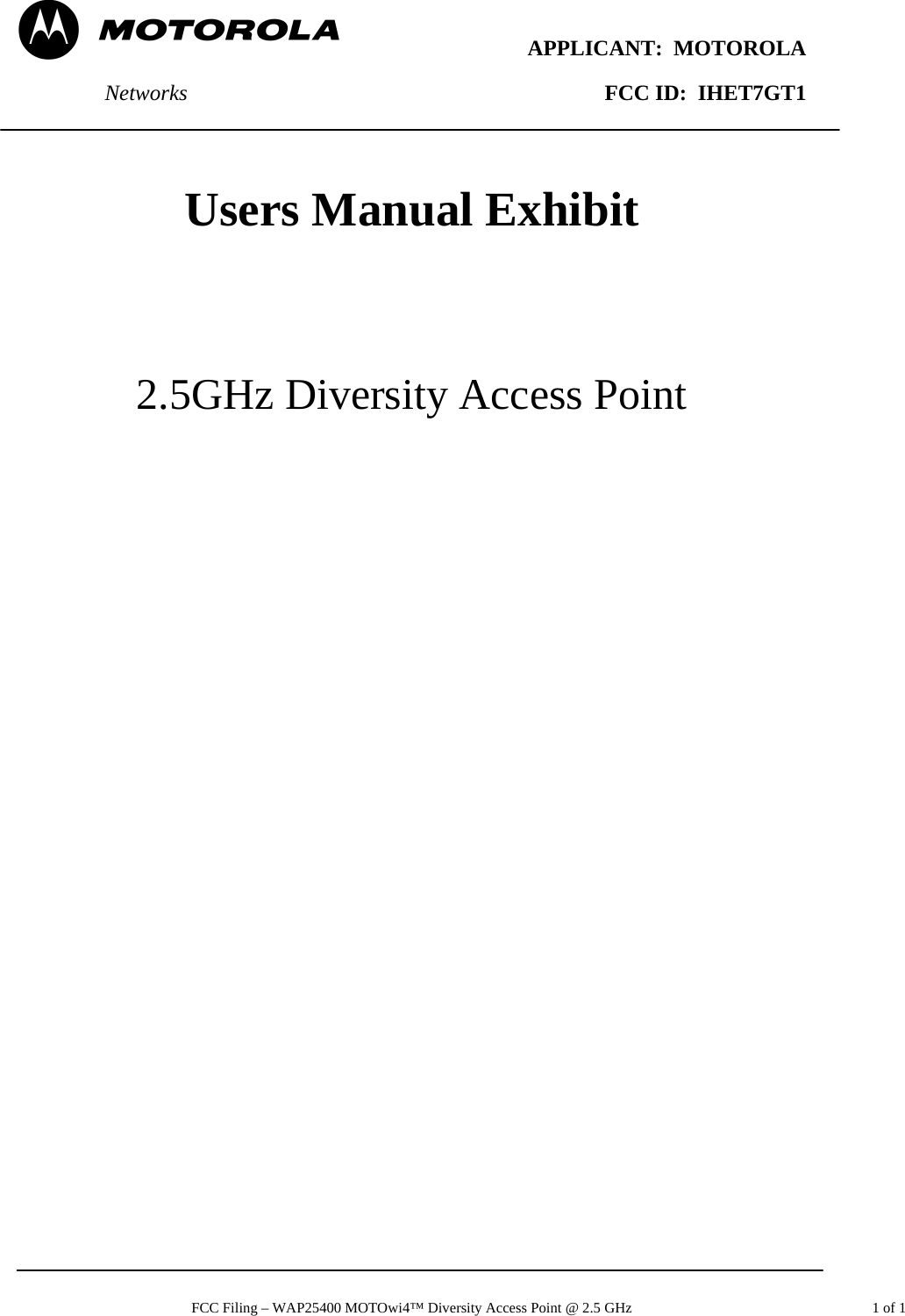 Nokia Solutions and Networks T7GT1 2.5GHz DIVERSITY ACCESS POINT User ...