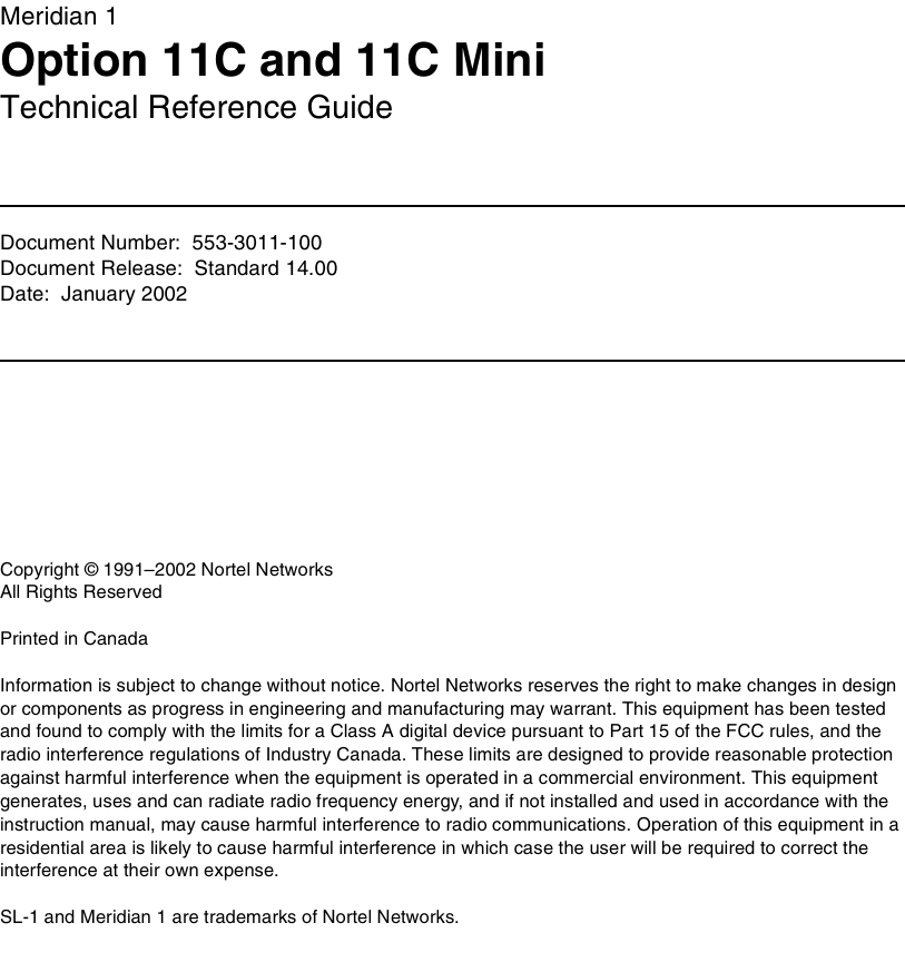 Nortel Networks Meridian 1 Option 11C Users Manual And Mini Technical ...