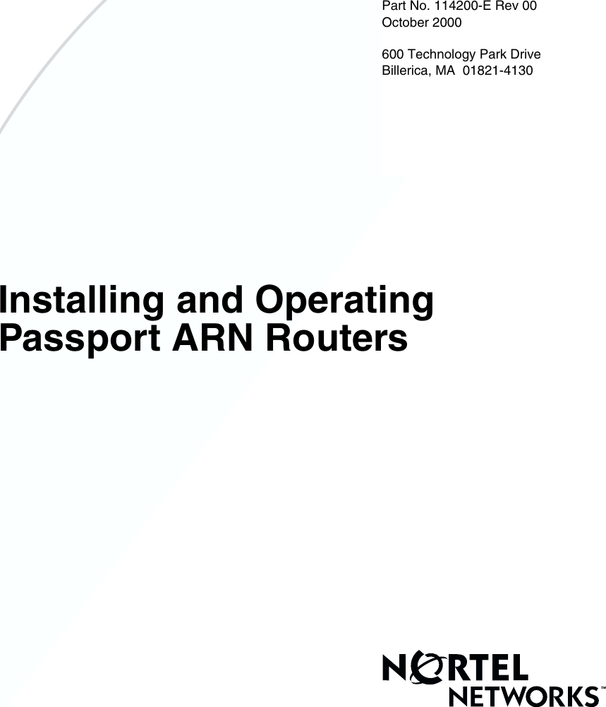 Nortel Networks Passport Arn Routers Users Manual Jan 01, Installing ...