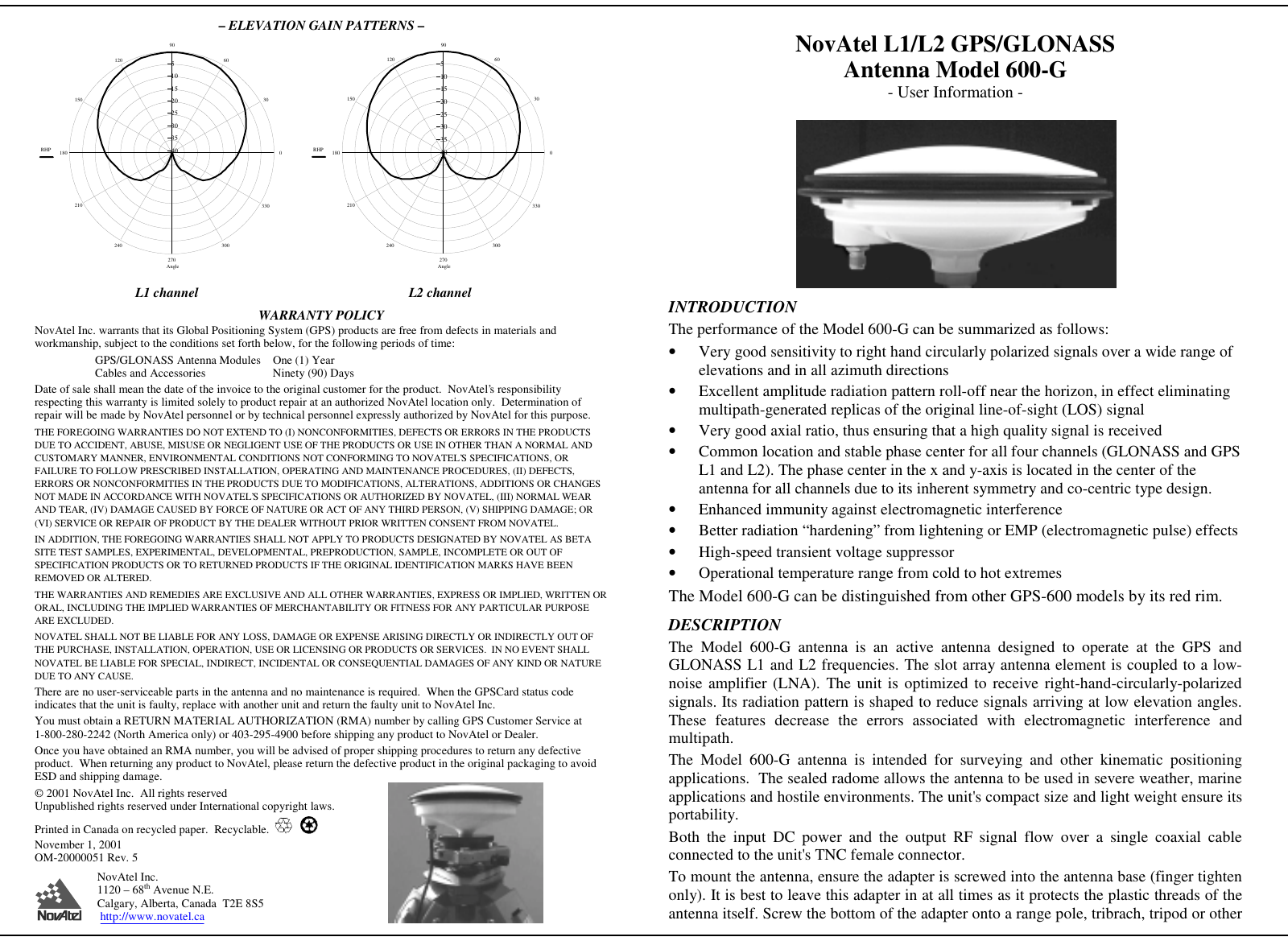 Novatel 600 G Users Manual OM 20000051 Rev 5 Novatel 600 G Users Manual OM 20000051 Rev 5