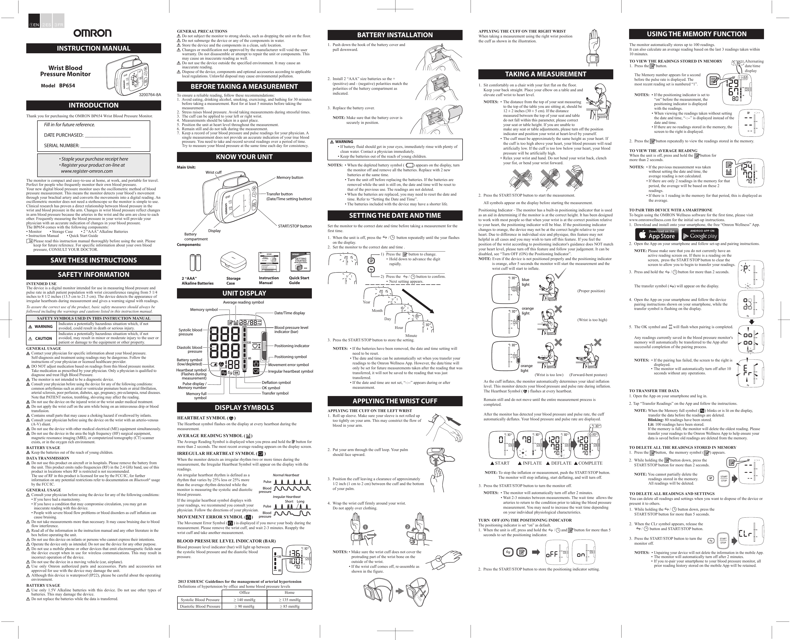 OMRON HEALTHCARE HEM6321T Blood Pressure Monitor User Manual 3200764 8A