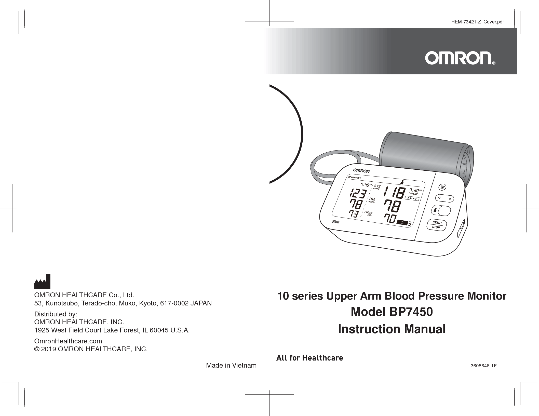 OMRON HEALTHCARE HEM7340T Blood Pressure Monitor User Manual 190220 HEM ...