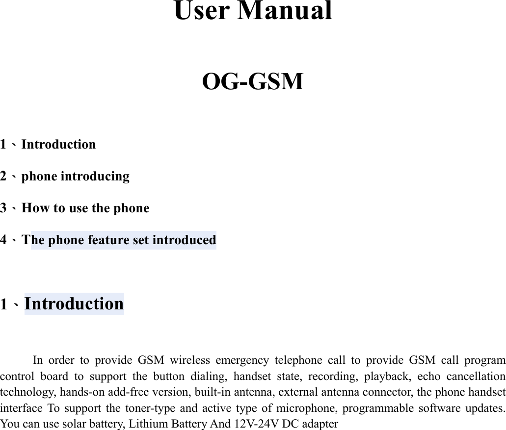 ON GUARD OG-GSM GSM EMERGENCY PHONE User Manual GSM4in120100809