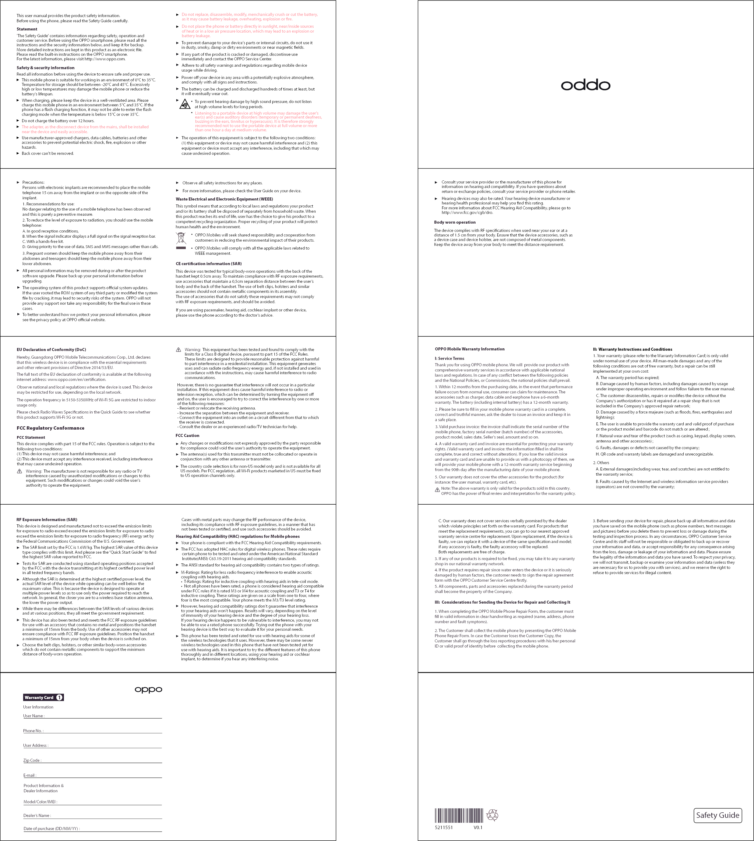 OPPO Mobile Telecommunications CPH2009 MOBILE PHONE User Manual safety ...