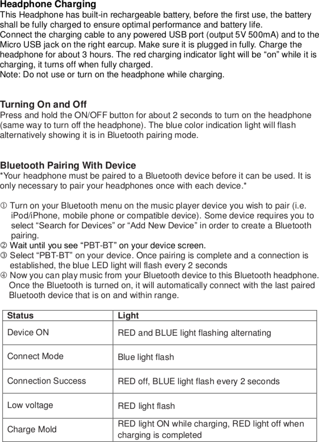 Ocean 4449935 Bluetooth Wireless Headphone User Manual