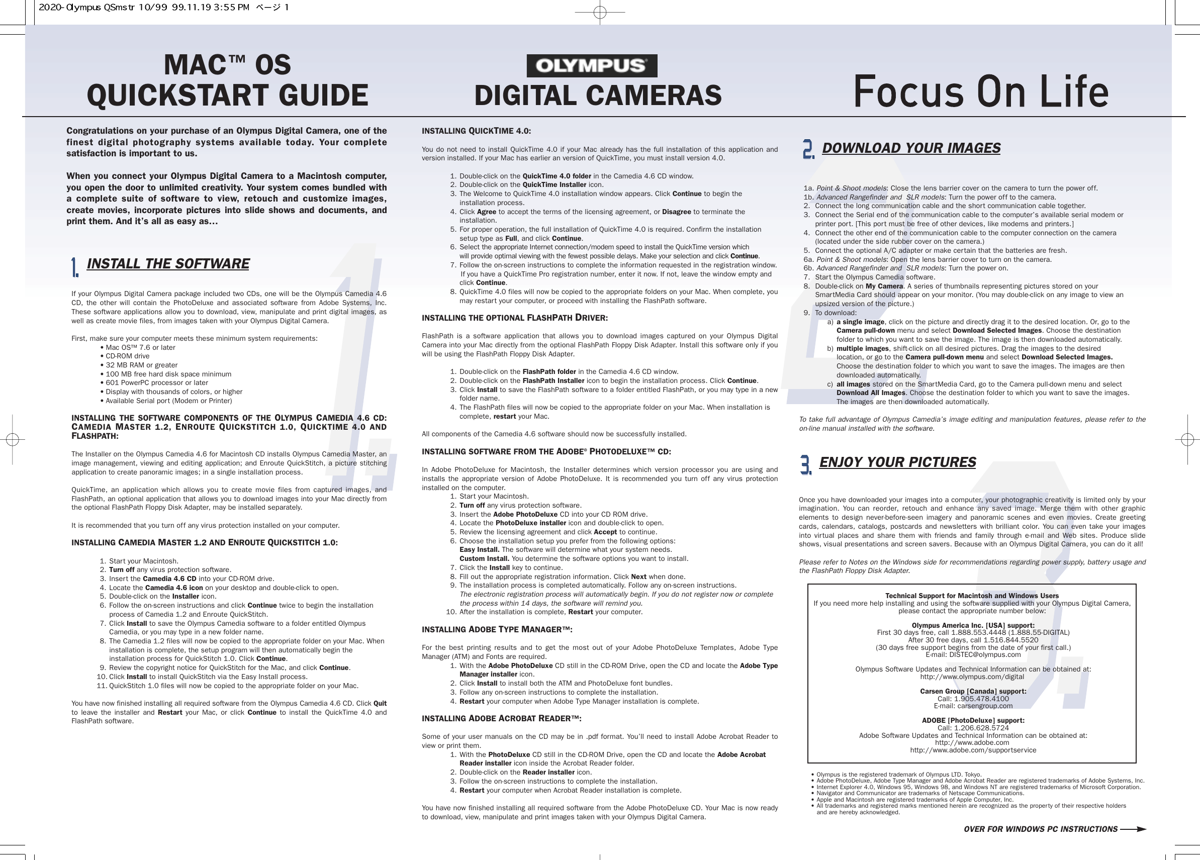 Olympus Camedia C 2020 Zoom Quick Start Manual
