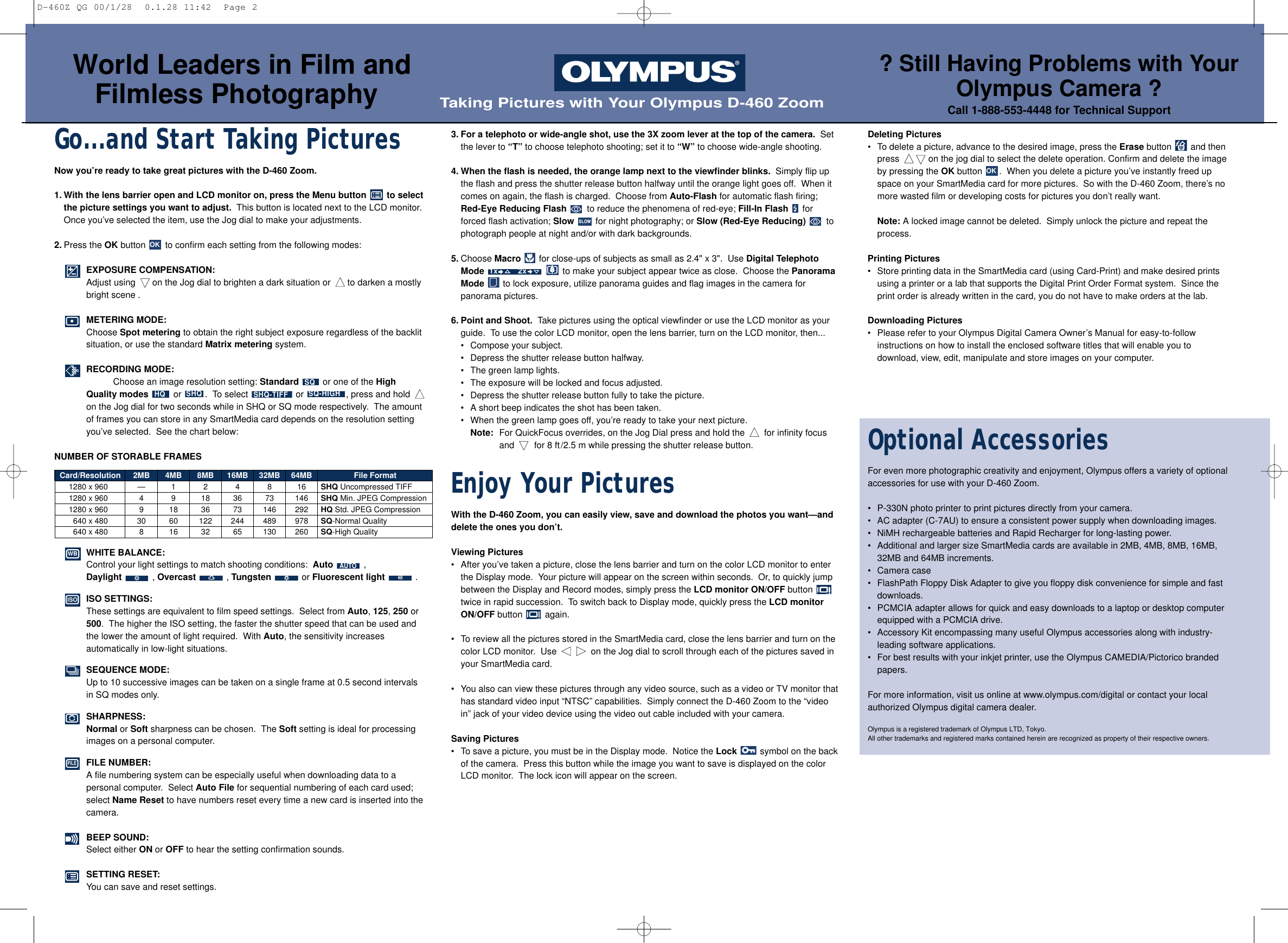 Olympus Camedia D 460 Zoom Quick Start Manual 460Z QG 00/1/28
