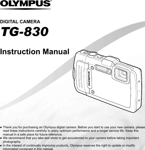 Olympus Tg 830 Instruction Manual
