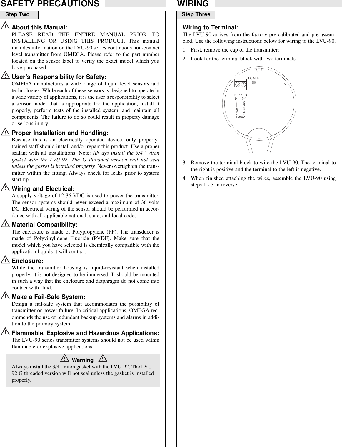 Omega Engineering Ultrasonic Level Transmitter Lvu 90 Users Manual